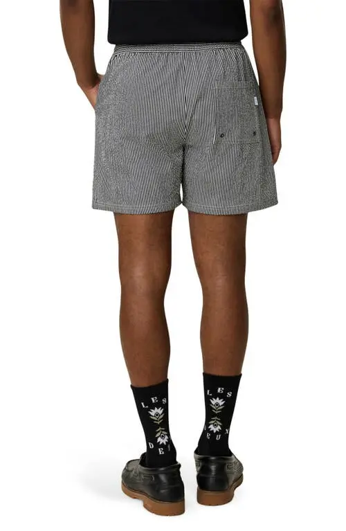 LES DEUX Stripe Seersucker Swim Shorts - Black