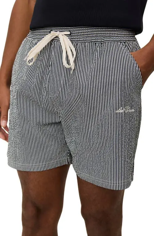 LES DEUX Stripe Seersucker Swim Shorts - Black