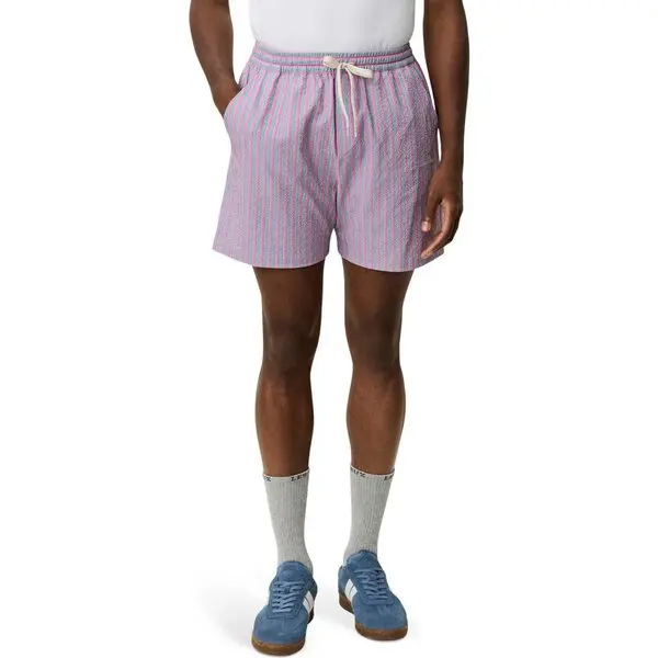 LES DEUX Stripe Seersucker Swim Shorts - Crocus Pink