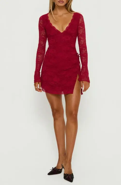 Princess Polly Airaella Long Sleeve Lace Mini Dress - Red