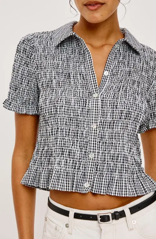 Rails Alton Shirred Button-up Crop Peplum Top