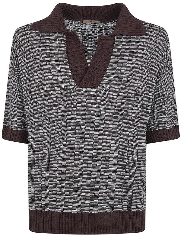 NUUR Two Tone Striped Short Sleeved Polo Neck T-shirt