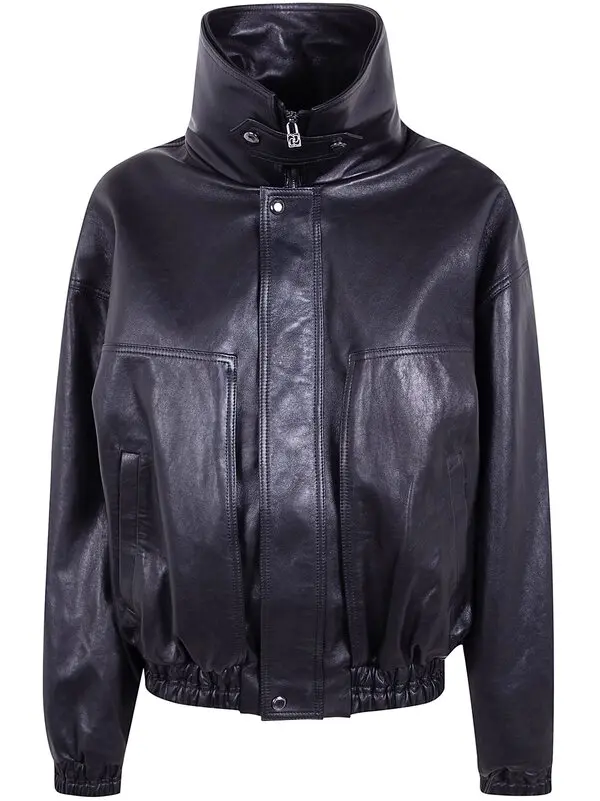 Magda Butrym Leather Aviator Jacket - Black