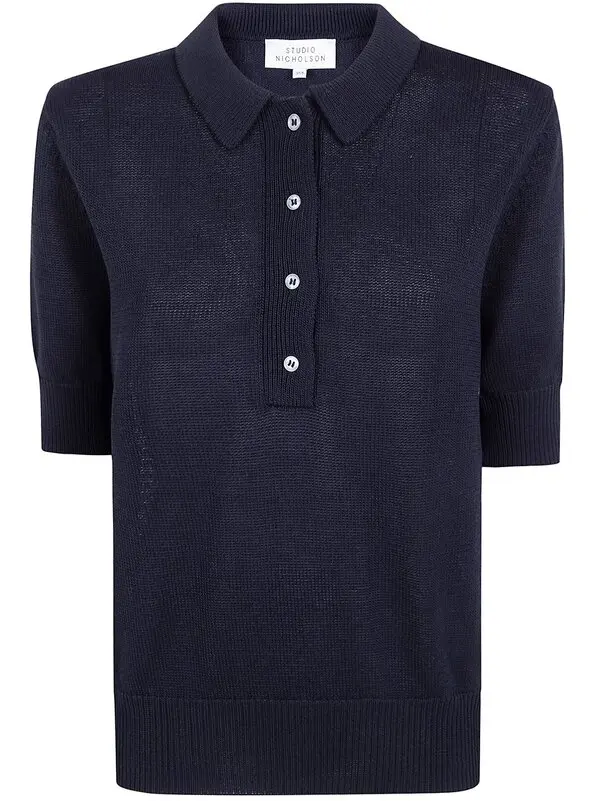 Studio Nicholson Knitted Polo Top - Black