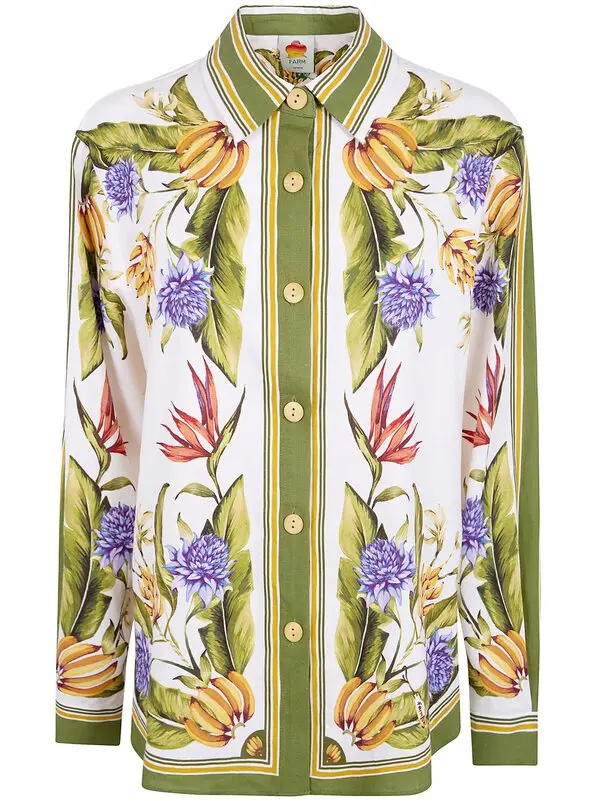 Farm Rio Tropical Scarf Print Shirt - Beige