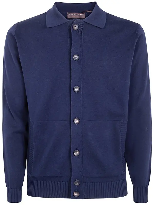 FILIPPO DE LAURENTIIS Polo Neck Long Sleeve Cardigan - Blue