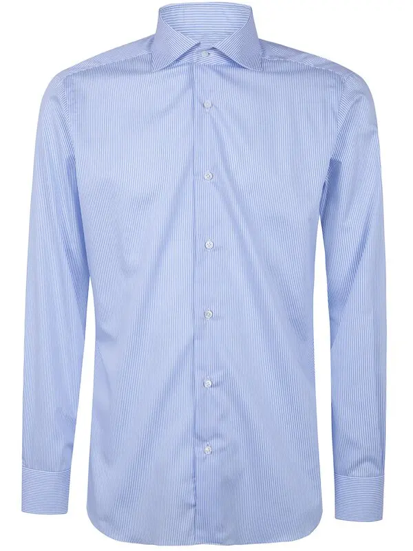 BARBA NAPOLI Classic Cotton Twill "straight Bacchetta" Shirt - White