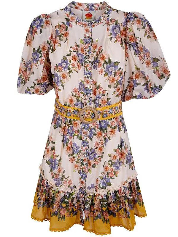 Farm Rio Floral Print Mini Dress - Beige