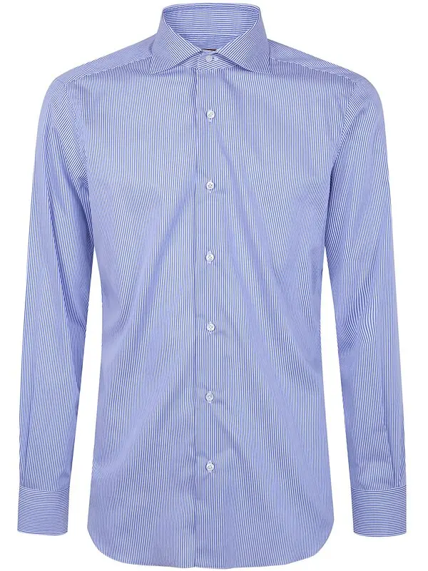BARBA NAPOLI Classic Cotton Twill "stright Bacchetta" Shirt - Blue