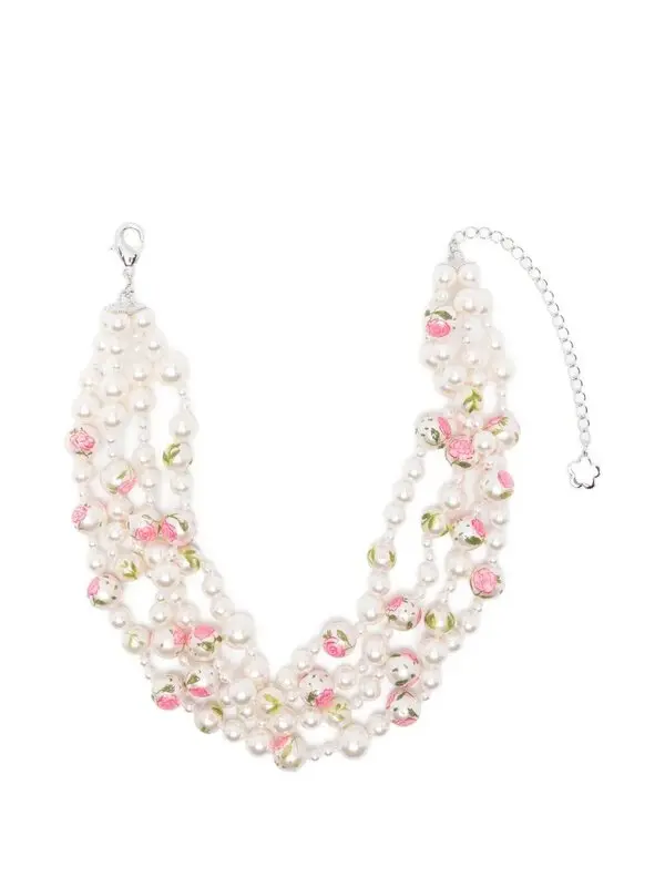 YVMIN Painted Pearl Layered Necklace - White