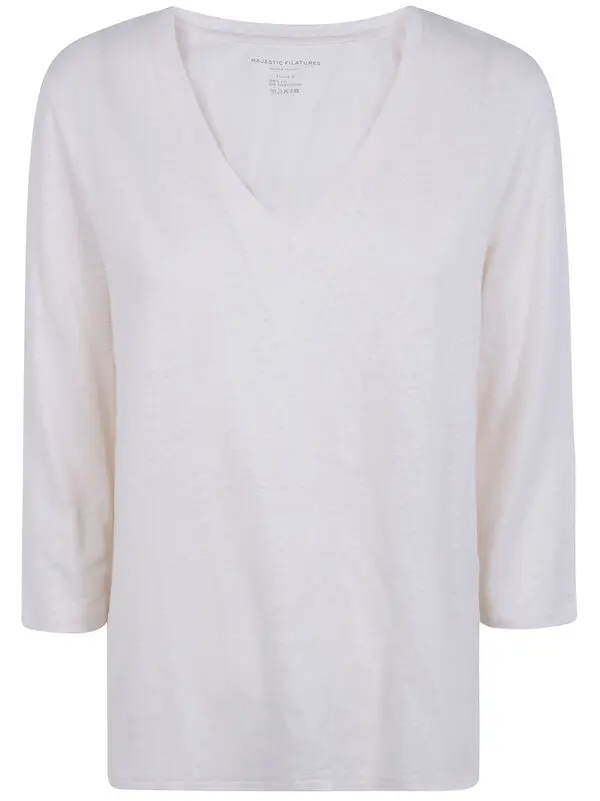 Majestic International Three Quarter Sleeve Linen Shirt - Beige