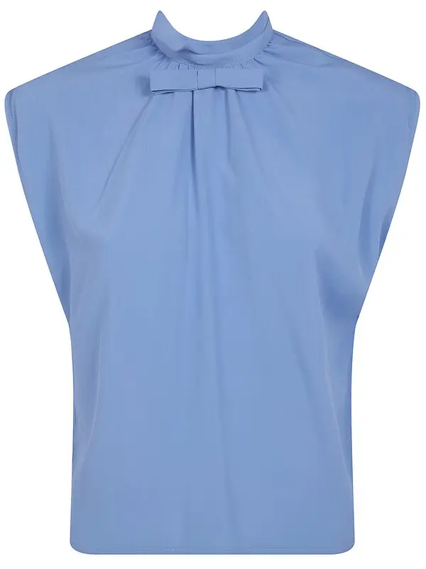 DRHOPE Silk Blend Bow Blouse - Blue