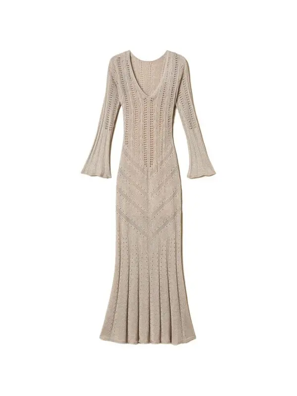 TWINSET V-neck Midi Dress - Beige
