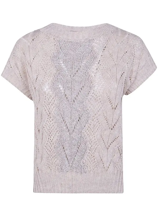 D.exterior Braids Linen Crystals Boat Neck Sweater - White