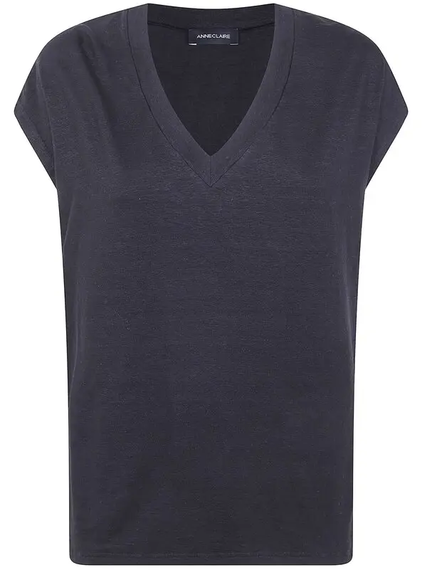 ANNECLAIRE Short-sleeve V-neck Linen-blend Sweater