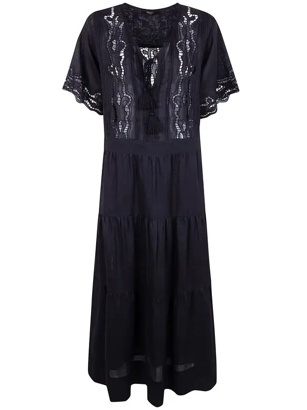 Seventy Ramie Embroidered Dress - Black