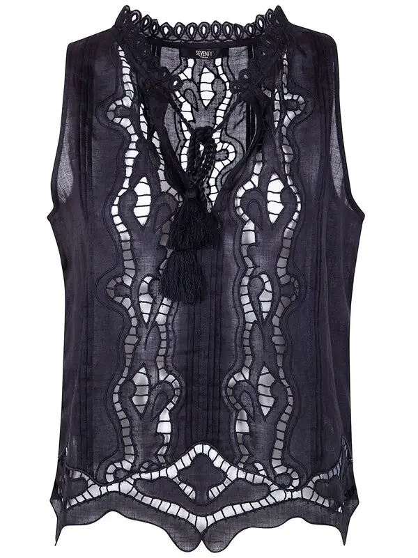 Seventy Raime Embroidered Top - Black