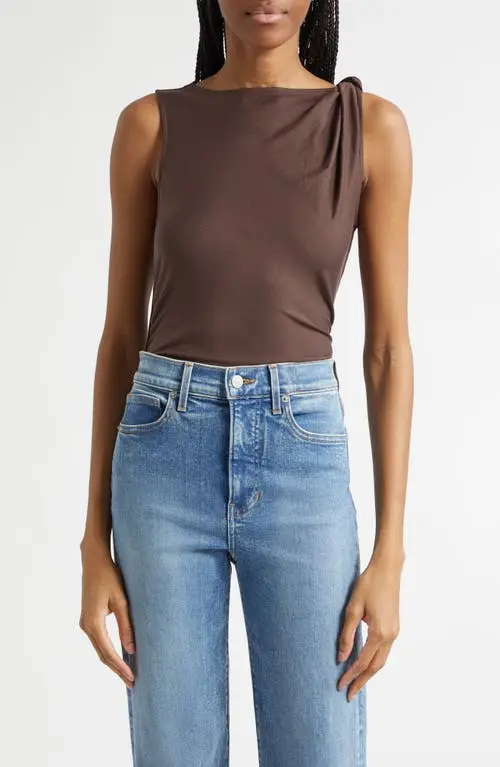 Veronica Beard Otessa Twist Shoulder Top - Dark Mocha