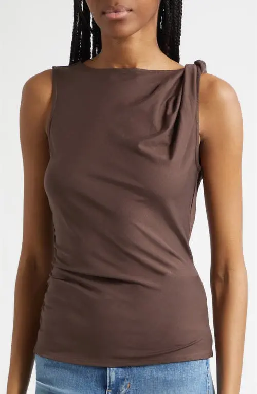 Veronica Beard Otessa Twist Shoulder Top - Dark Mocha