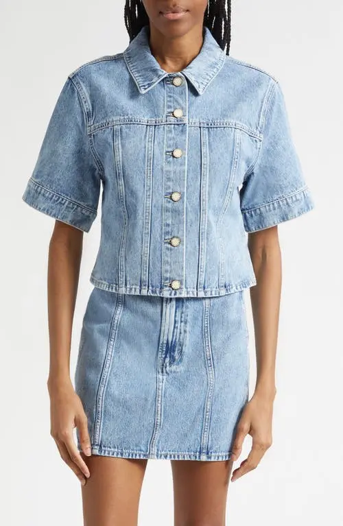 Veronica Beard Malcom Short-sleeve Denim Jacket - Silver Dust