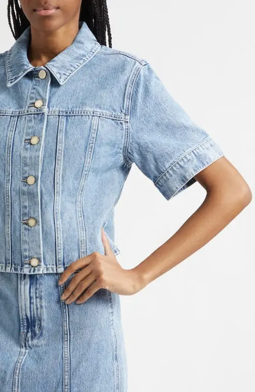 Veronica Beard Malcom Short-sleeve Denim Jacket - Silver Dust