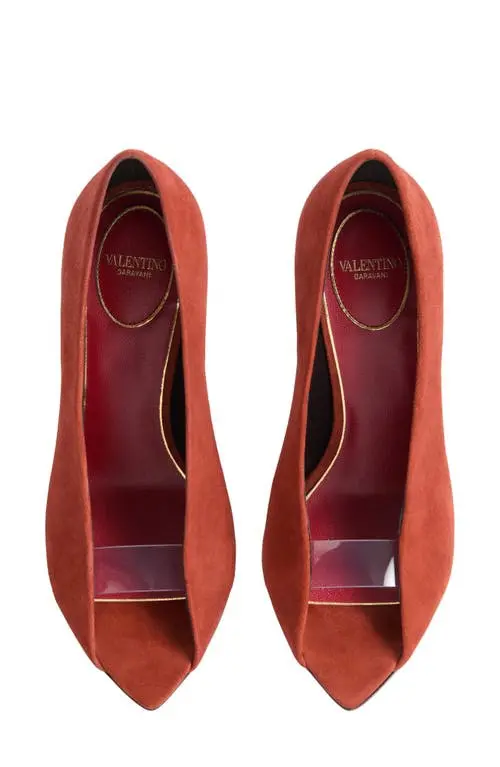 Valentino Garavani Open Toe Révélé Suede Pumps - Rust