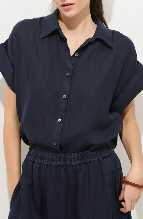 ALEX MILL Maddie Linen Short-sleeve Button-up Shirt - Dark Navy