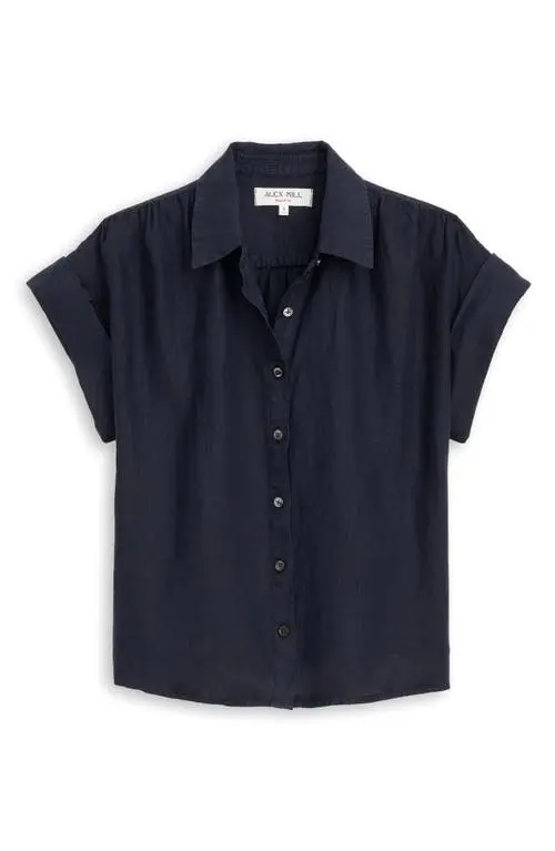 ALEX MILL Maddie Linen Short-sleeve Button-up Shirt - Dark Navy