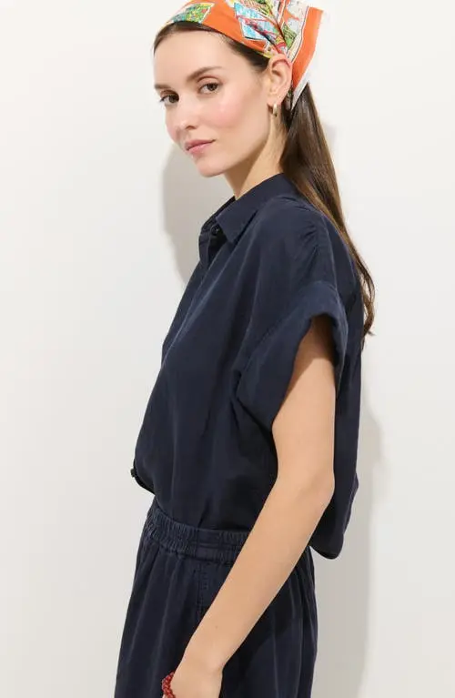 ALEX MILL Maddie Linen Short-sleeve Button-up Shirt - Dark Navy
