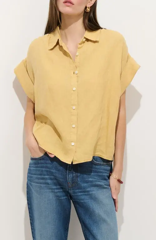 ALEX MILL Maddie Linen Short-sleeve Button-up Shirt - Light Sienna