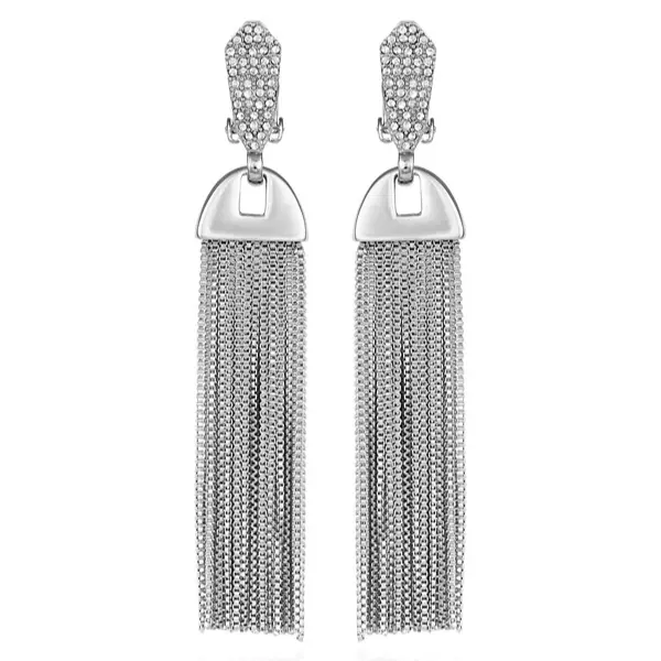 Vince Camuto Silvertone Pave Tassel Drop Clip On Earrings