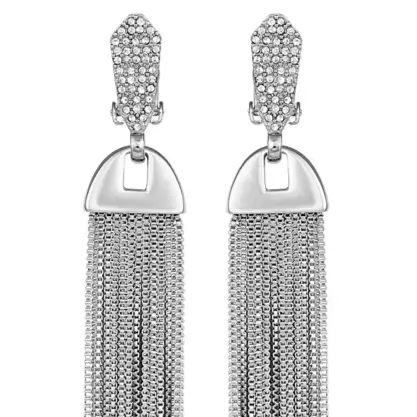 Vince Camuto Silvertone Pave Tassel Drop Clip On Earrings