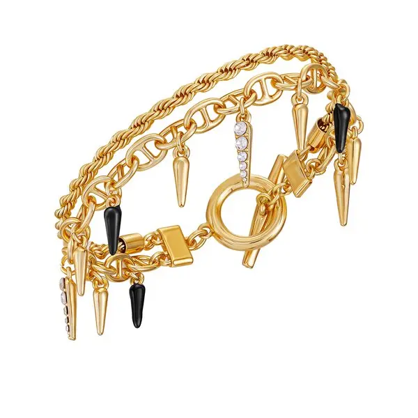 Vince Camuto Crystal And Gold-tone Multi-strand Bracelet - Black Gold Tone