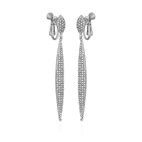 Vince Camuto Silvertone Glass Stone Pave Drop Clip On Earrings - Silver Tone