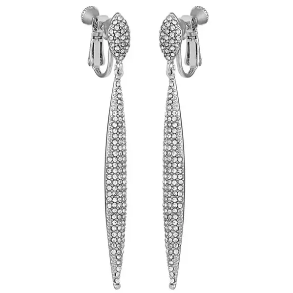 Vince Camuto Silvertone Glass Stone Pave Drop Clip On Earrings