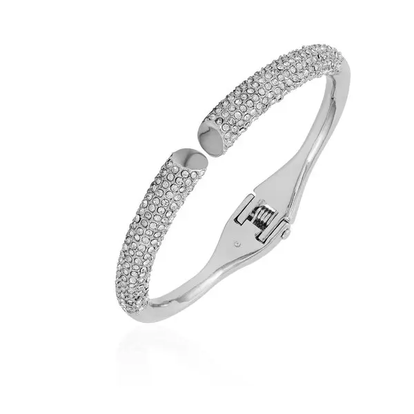 Vince Camuto Silvertone Pave Glass Stone Hinge Bangle Bracelet - Silver Tone