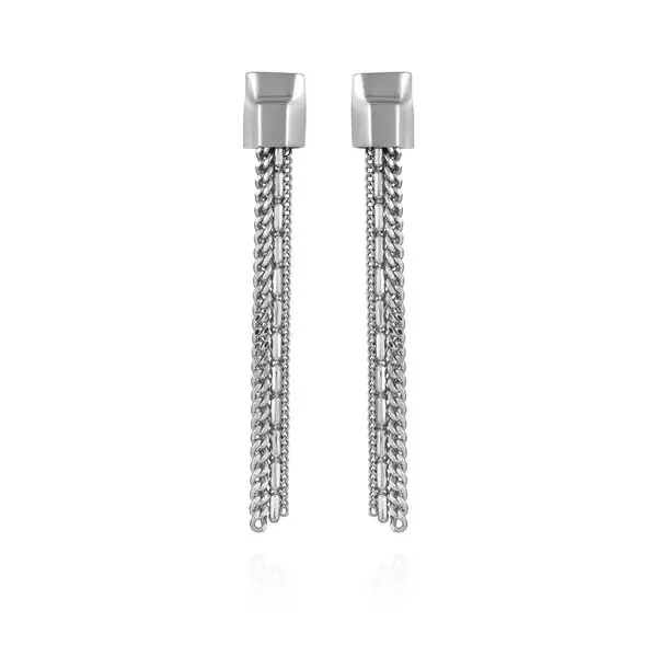 Vince Camuto Silvertone Mixed Chain Linear Tassel Dangle Drop Earrings - Silver Tone