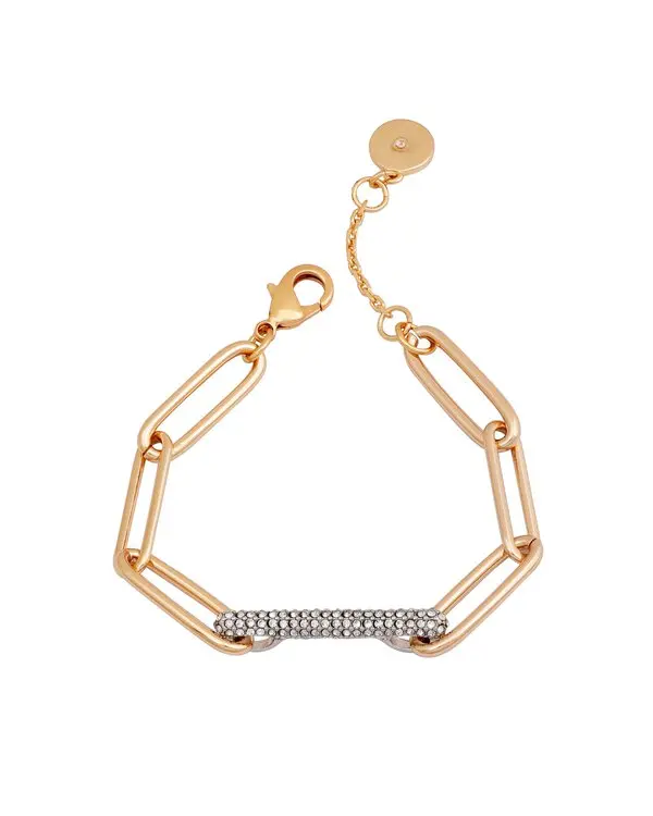 Vince Camuto Paperclip Link Chain Bracelet With Crystal Pave Bar - Two Tone