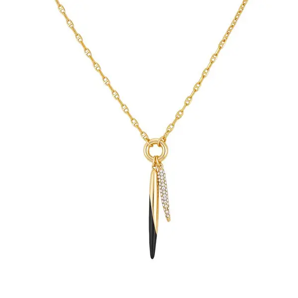 Vince Camuto Pendant Necklace With Black And Crystal Accents - Gold Tone