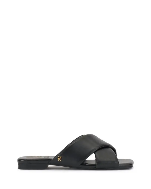 Vince Camuto Adisey Cross-band Flat Sandals - Black Leather