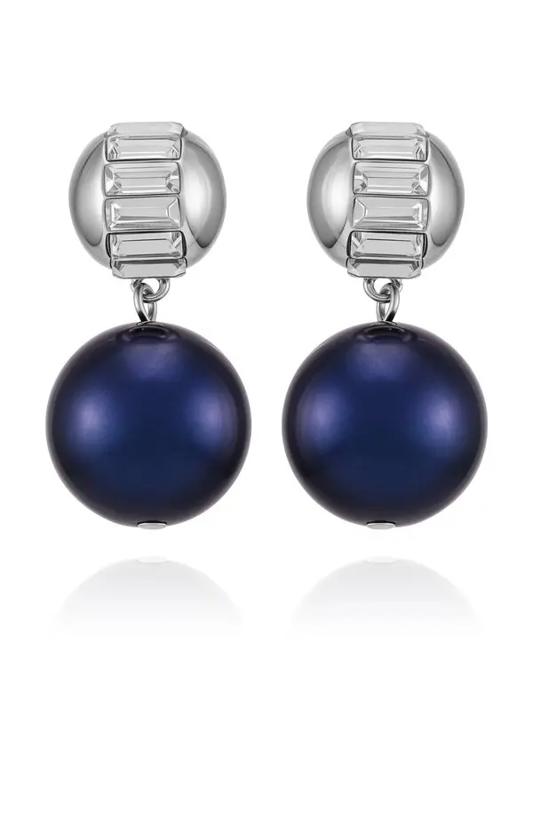 Vince Camuto Silvertone Drop Earrings With Navy Pearl Crystal Accents - Silver Tone