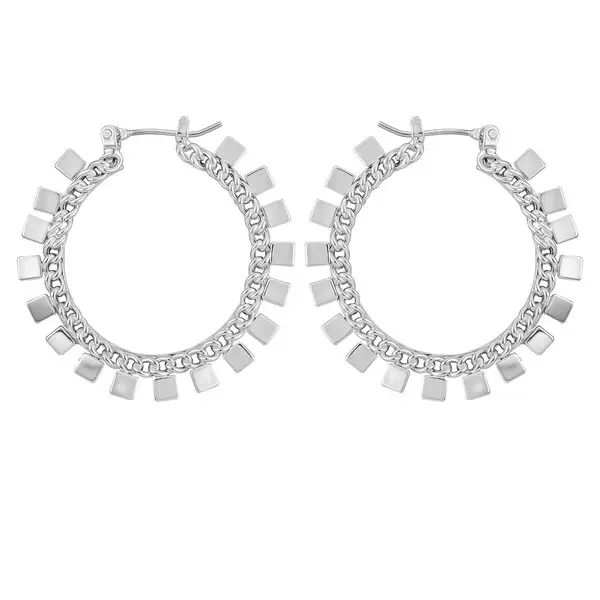 Vince Camuto Silvertone Hoop Earrings With Geometric Accents - Silver Tone