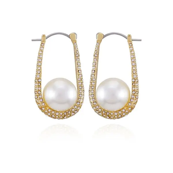 Vince Camuto Goldtone Crystal Stone Pearl Hoop Earrings - Gold Tone