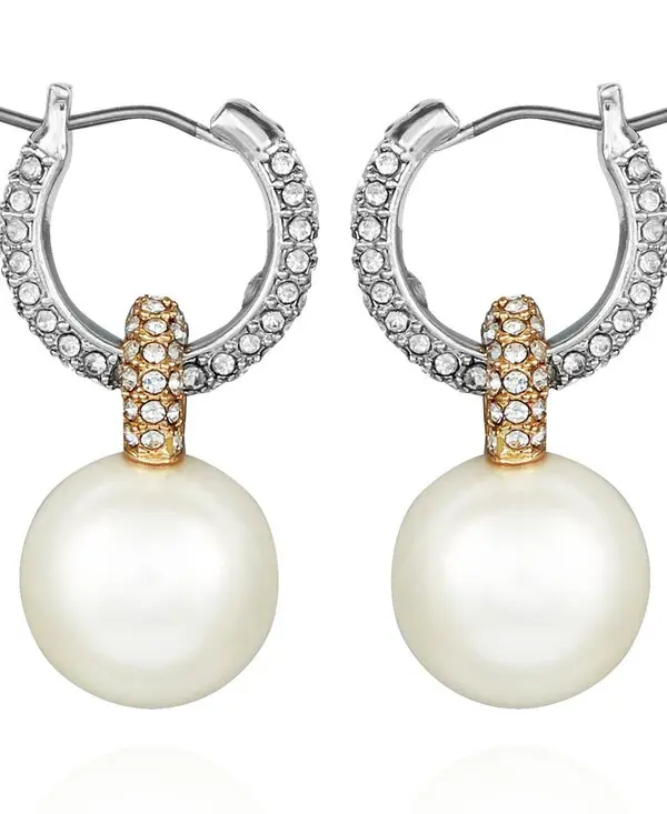 Vince Camuto Two-tone Pearl Drop Hoop Earrings