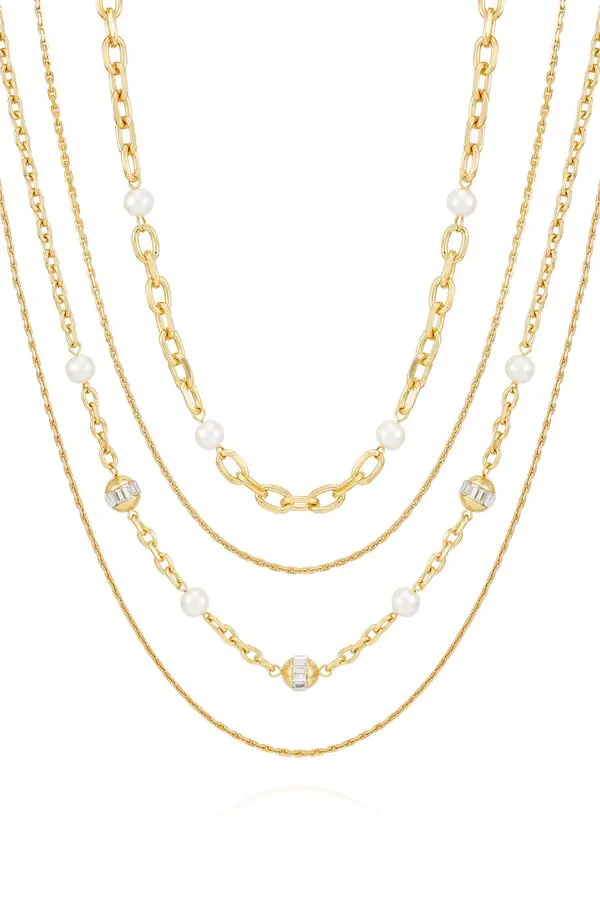 Vince Camuto Layered Gold-tone Chain Pearl Necklace - Gold Tone