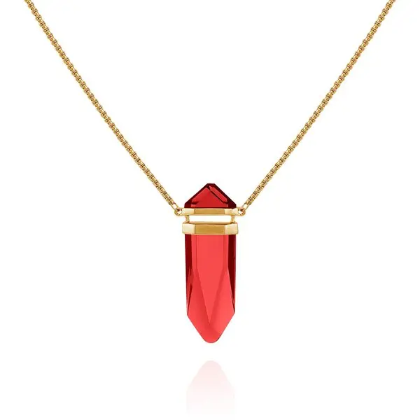 Vince Camuto Goldtone Red Crystal-shape Stone Pendant Long Necklace - Gold Tone