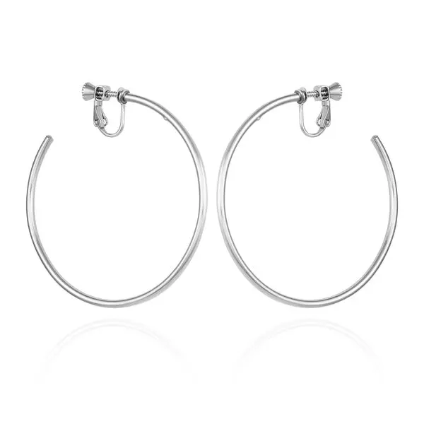 Vince Camuto Large Open Hoop Clip On Earrings - Silver Tone