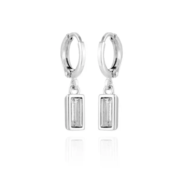 Vince Camuto Rectangular Glass Stone Huggie Drop Earrings - Silver Tone