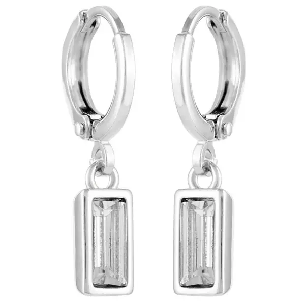 Vince Camuto Rectangular Glass Stone Huggie Drop Earrings - Silver Tone