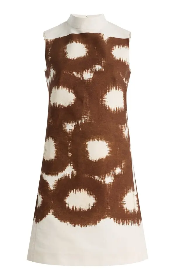 Prada Printed Cotton-canvas Mini Dress - Brown